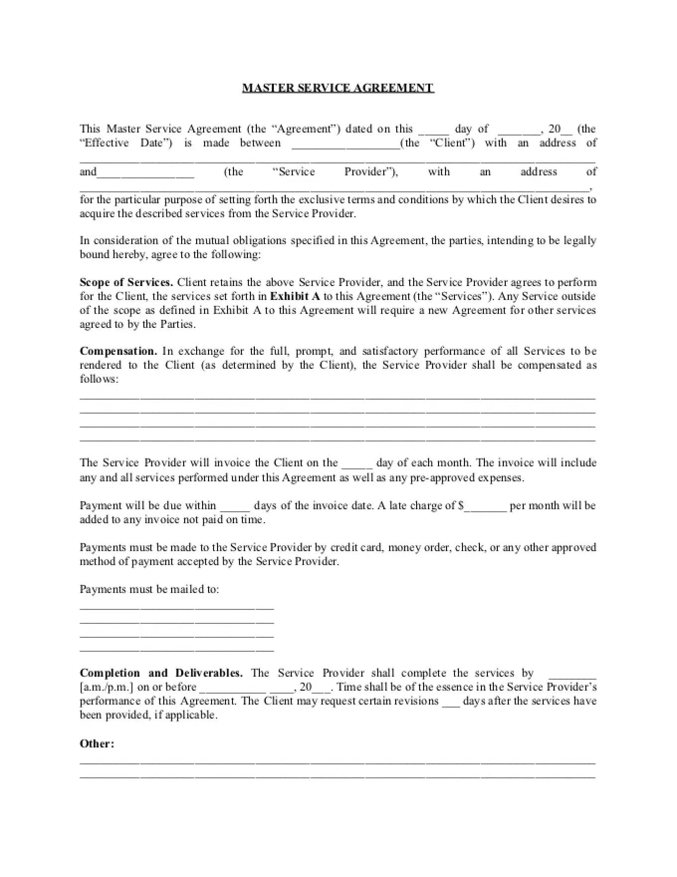 MSA Master Service Agreement Template